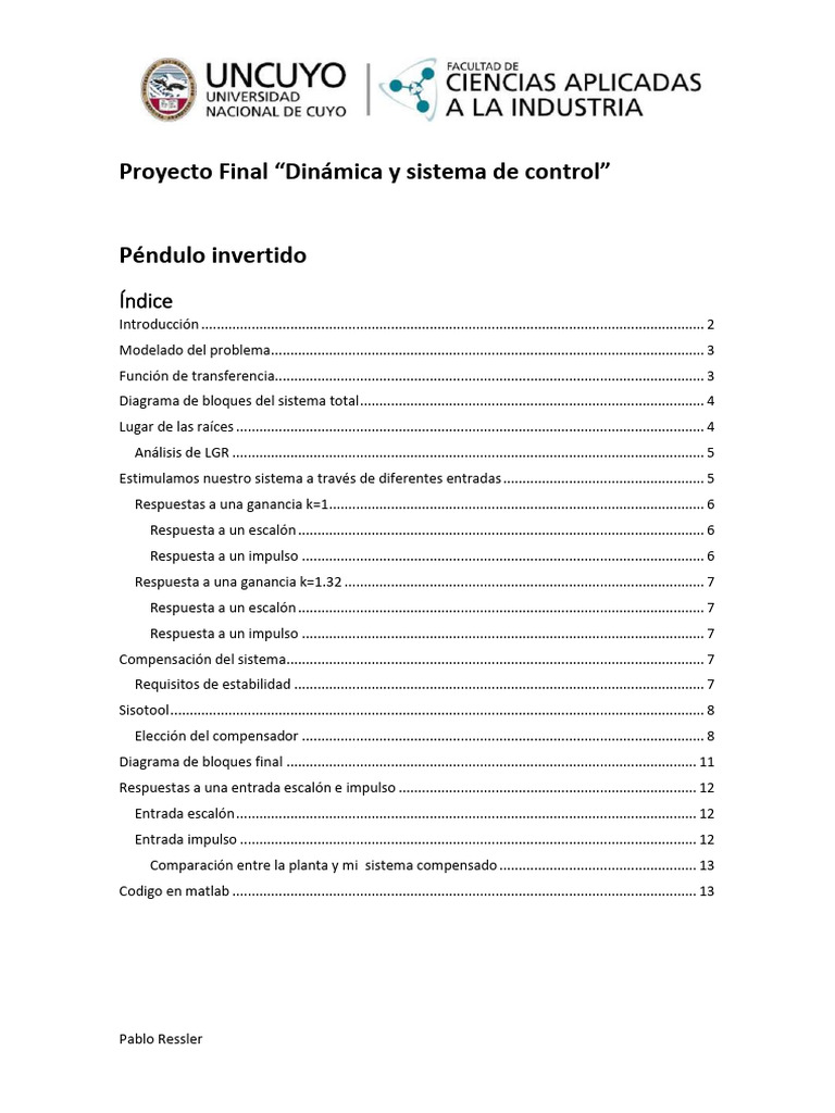 Coloquio Proyecto Final - Pendulo Invertido | PDF | Matemáticas ...