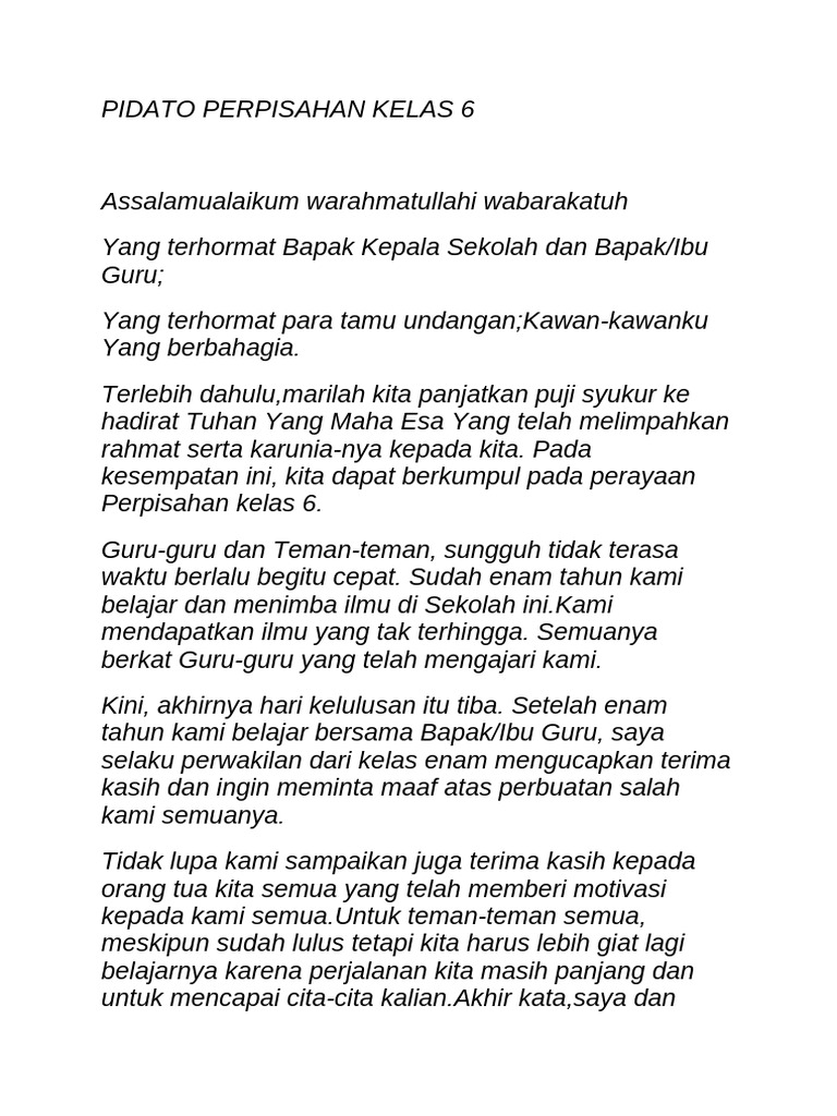 Pidato Perpisahan Kelas 6 Sekolah | PDF