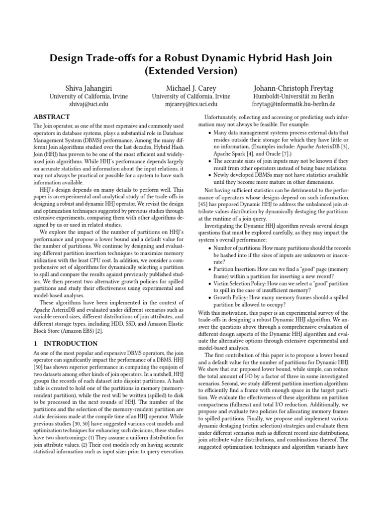 Dynamic Hybrid Hash Join Trade-offs | PDF | Databases | Data