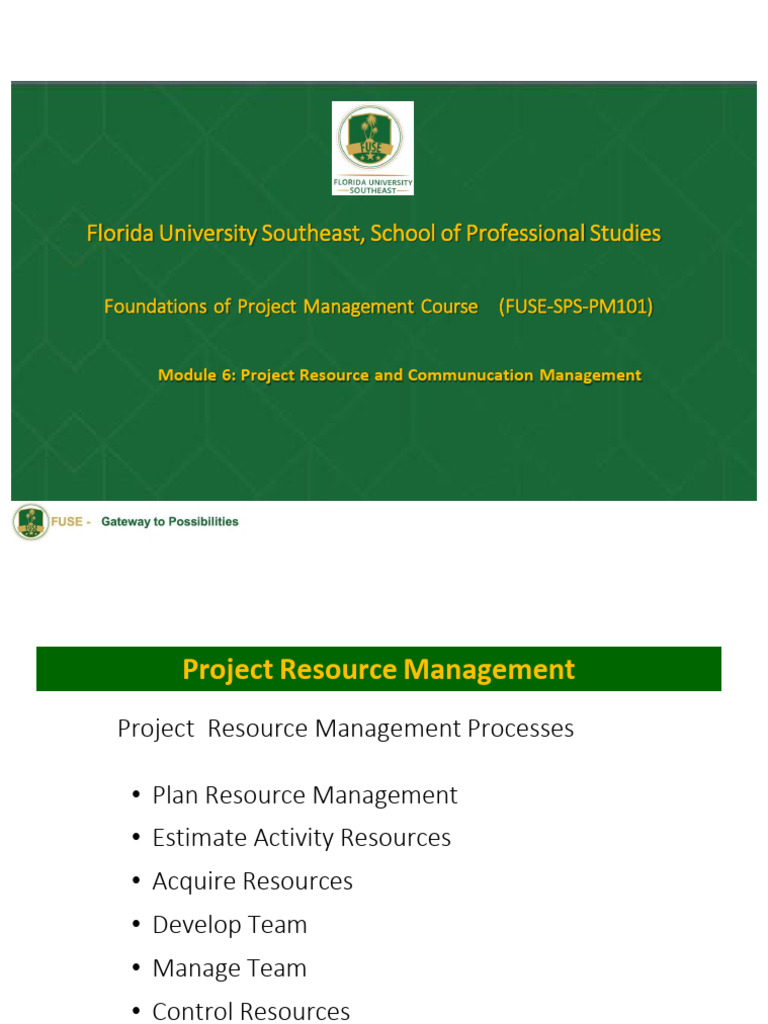 FUSE-SPS-PM101 Module 6 - Project Resource and Communucation Management ...
