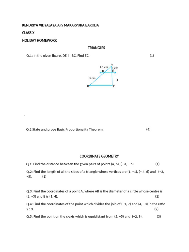 Class 10th Maths Holiday Homework | PDF | Triangle | Circle
