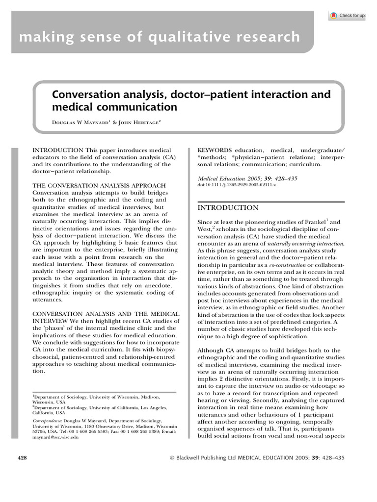Conversation analysis, doctor–patient interaction and medical ...