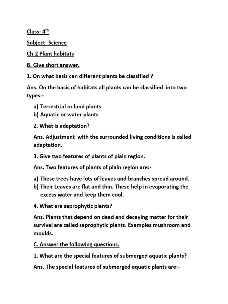 4th Class Science Ch-2 Ques. Ans | PDF