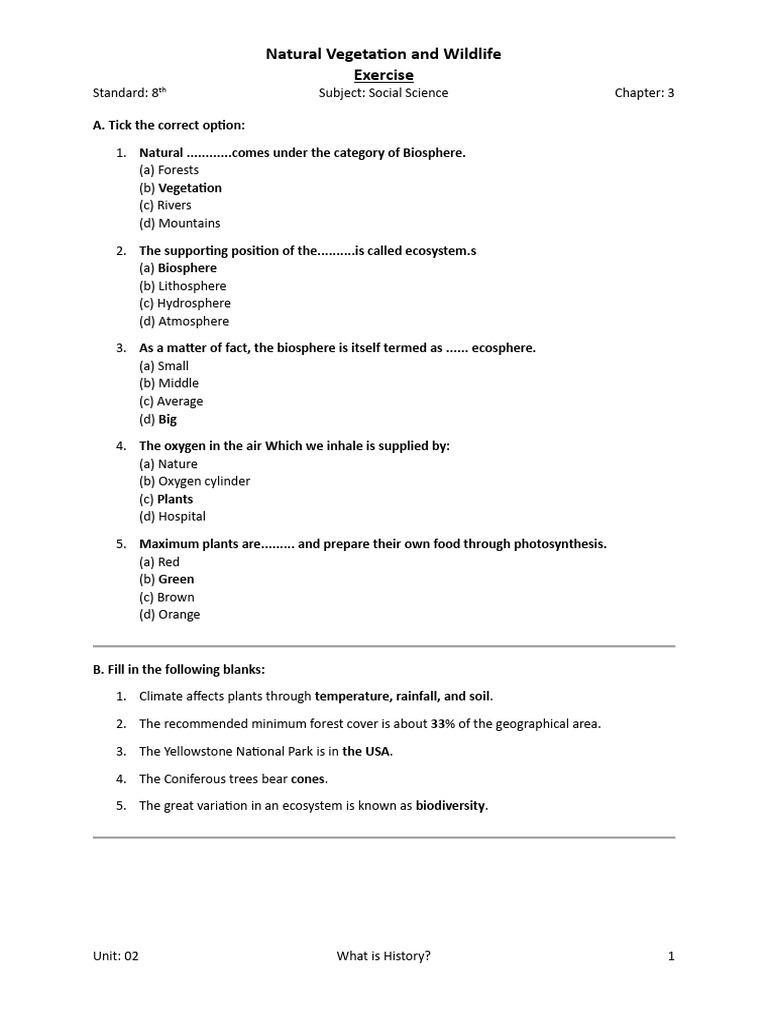 8th SS Unit-2 Chapter-3 Exercise | PDF | Forests | Tropics
