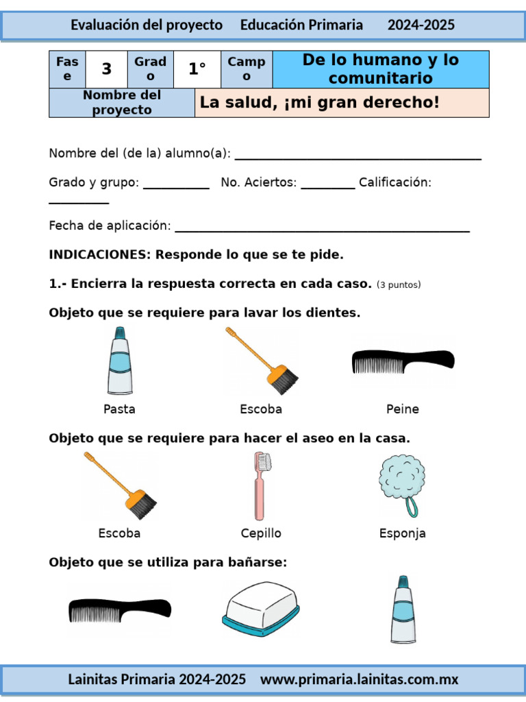 1er Grado Noviembre - Examen 07 La Salud Mi Gran Derecho (2024-2025) | PDF
