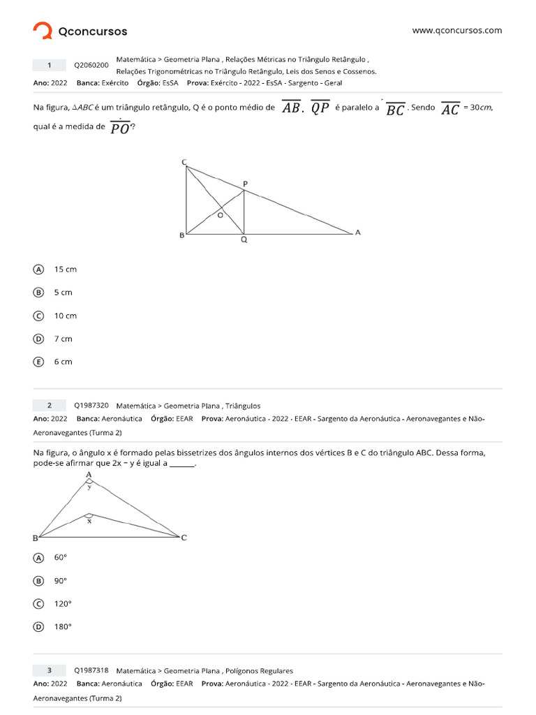100 Questões de Provas Geometria plana - Questões Militares | PDF