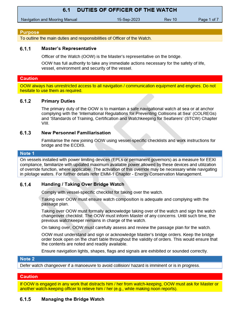 Officer of the Watch Duties Overview | PDF | Navigation | Water Transport