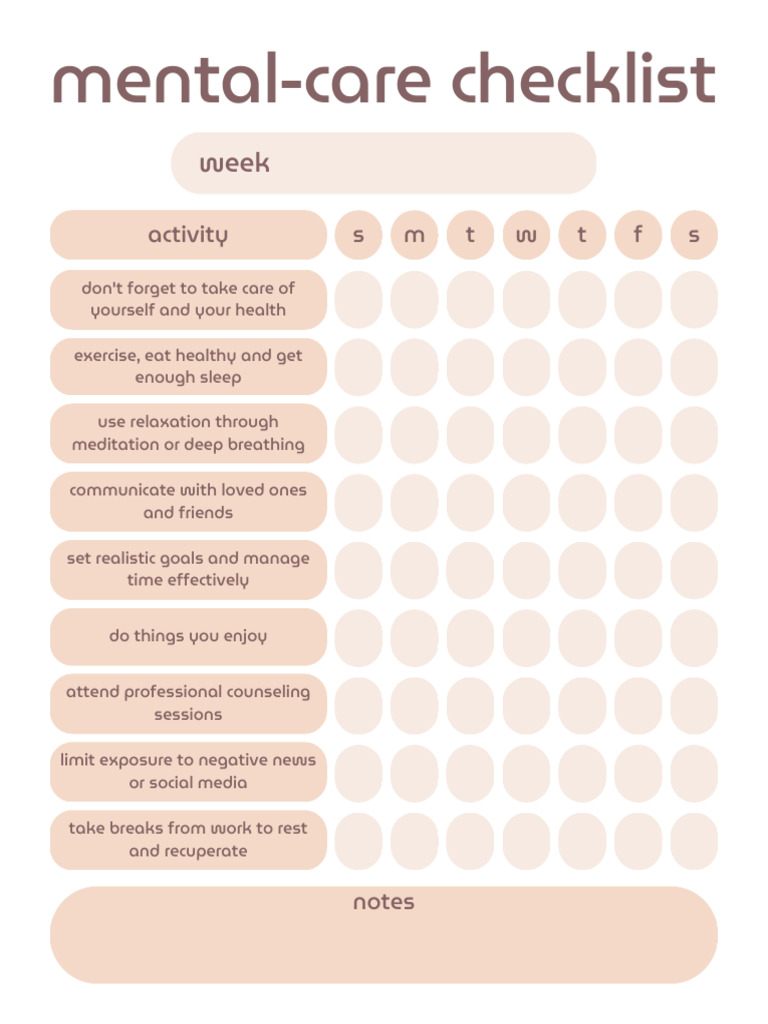 Mental Health Self-Care Checklist | PDF