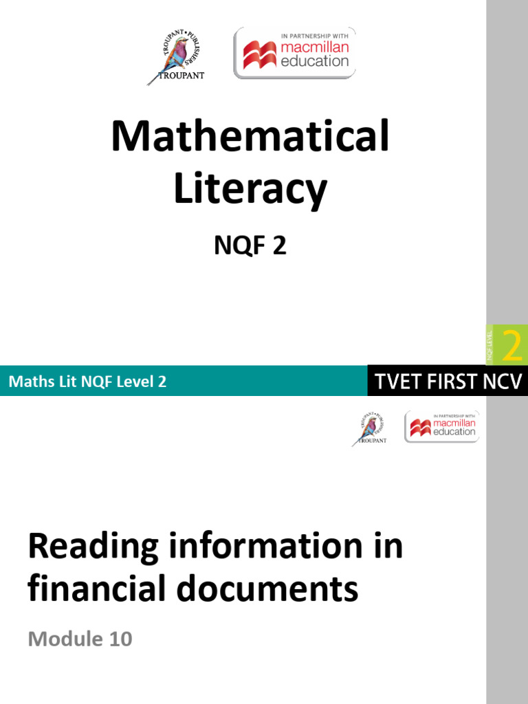 Maths Lit NQF 2: Financial Documents | PDF | Invoice | Paycheck