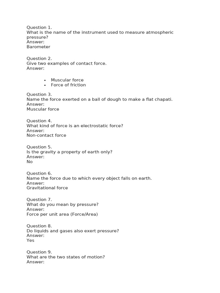 force and pressure | PDF | Force | Pressure