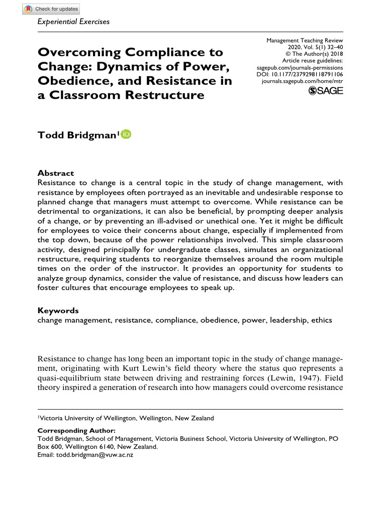 Overcoming Compliance To Change: Dynamics of Power, Obedience, and ...