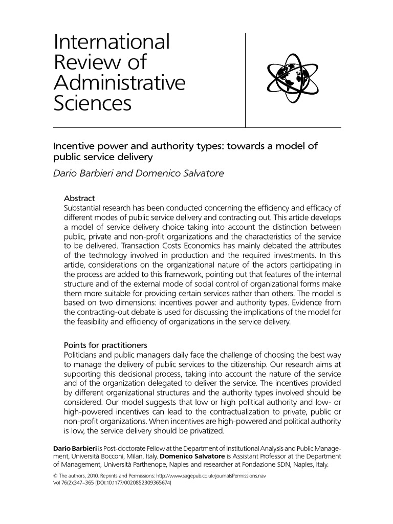Incentive Power and Authority Types: Towards A Model of Public Service ...