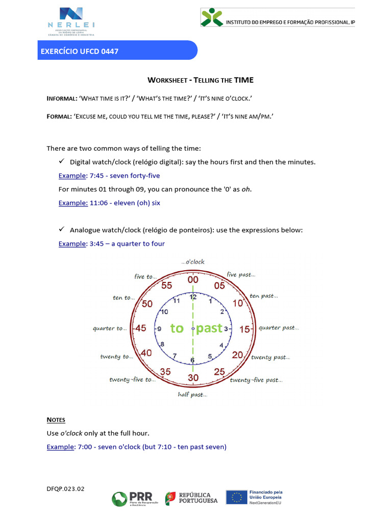 0447 - Worksheet - Telling The Time | PDF