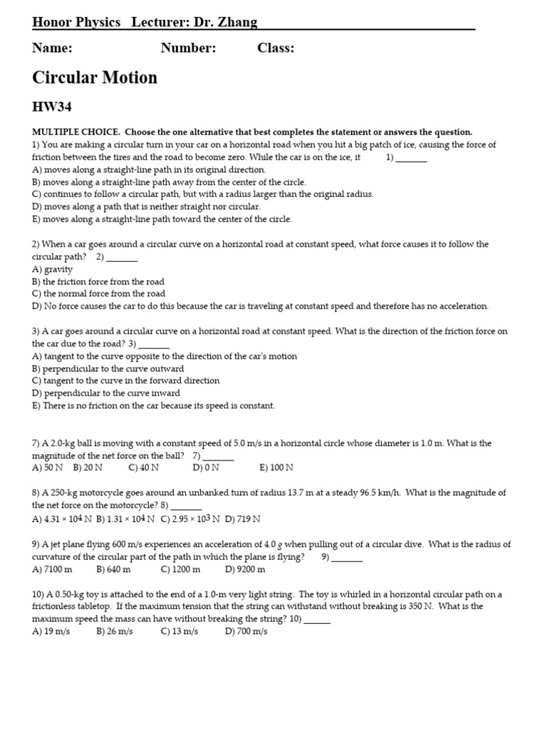 HW34-35 circular motion 2 | PDF | Force | Physical Phenomena
