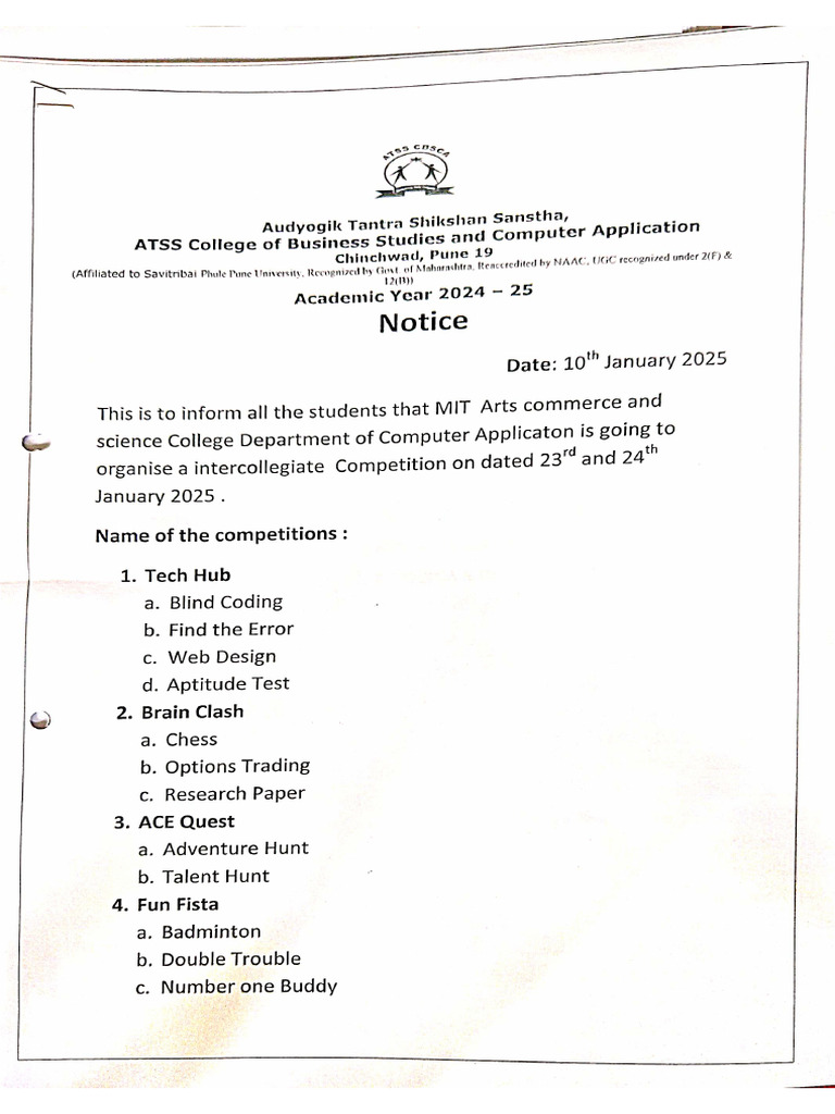 MIT Department of Computer Applications Intercollegiate Competition | PDF