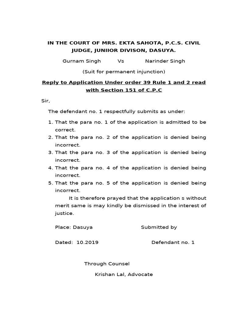 App 39 Rule 1 and 2 Gurnam SIngh Vs Narinder SIngh | PDF