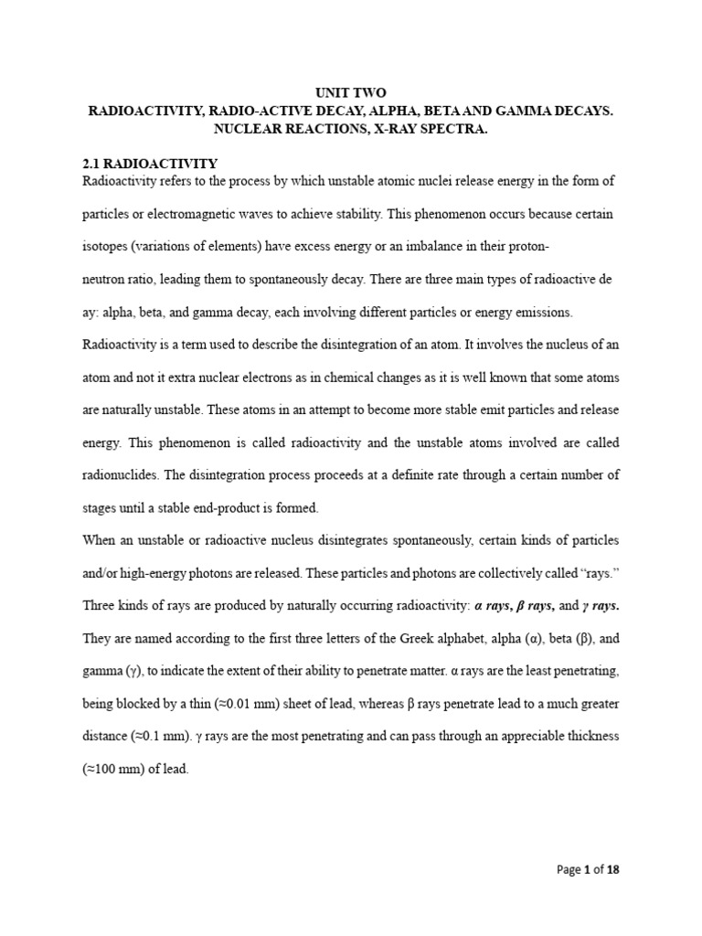 Phy481 Unit 2 | PDF | Radioactive Decay | Atomic Nucleus
