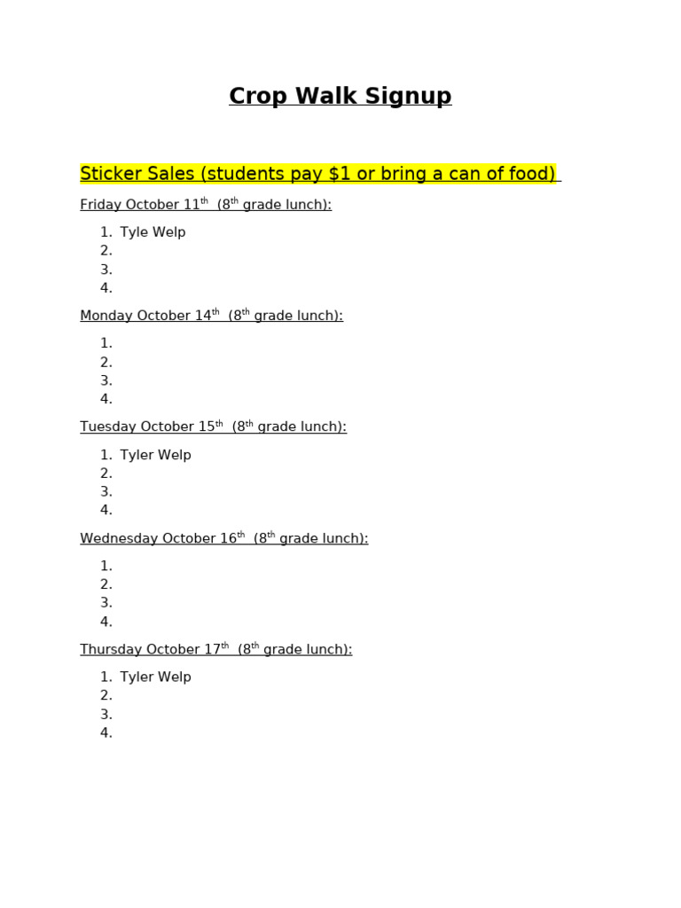 Crop Walk Signup | PDF