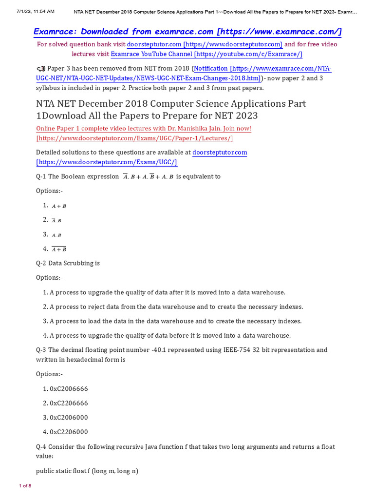 NTA NET December 2018 Computer Science Applications Part 1 | PDF | Software | Use Case