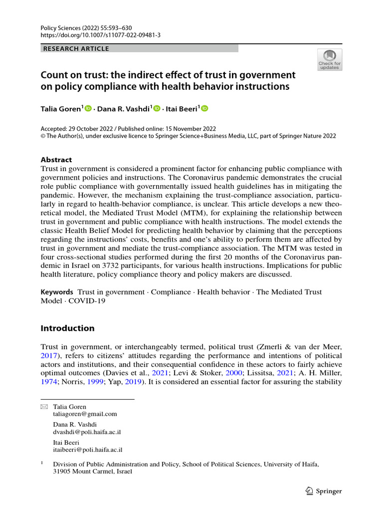 Count On Trust The Indirect Efect of Trust in Government On Policy ...