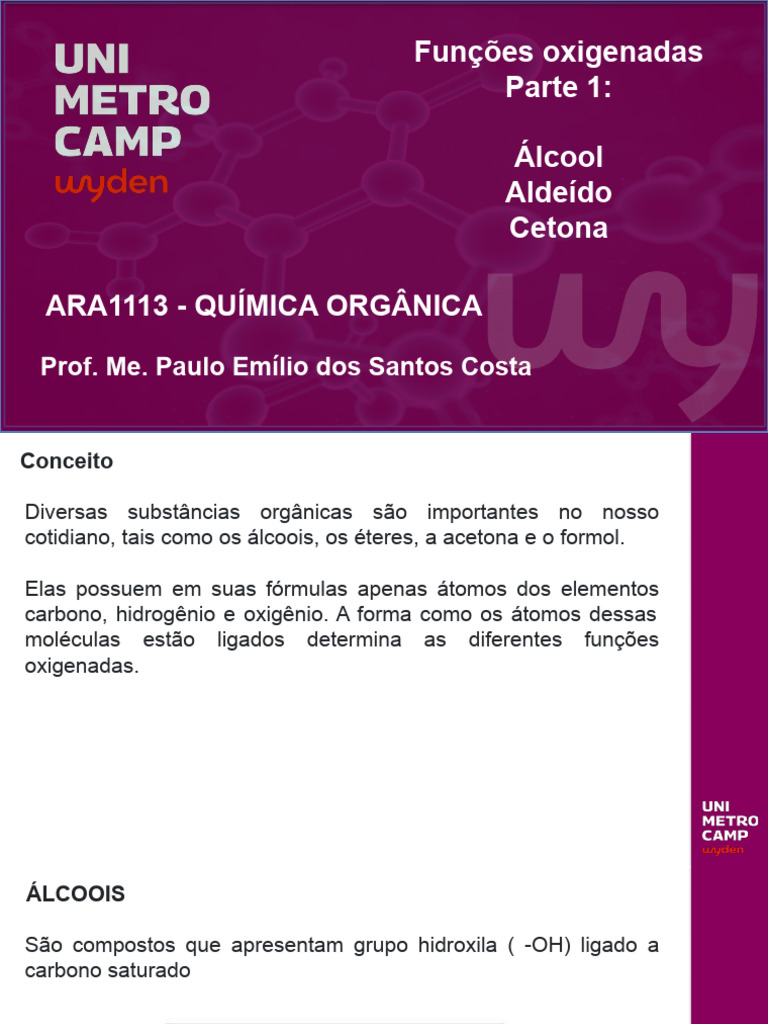 4 Aula Qu Mica Org Nica.pptx | PDF | Cetona | Aldeído