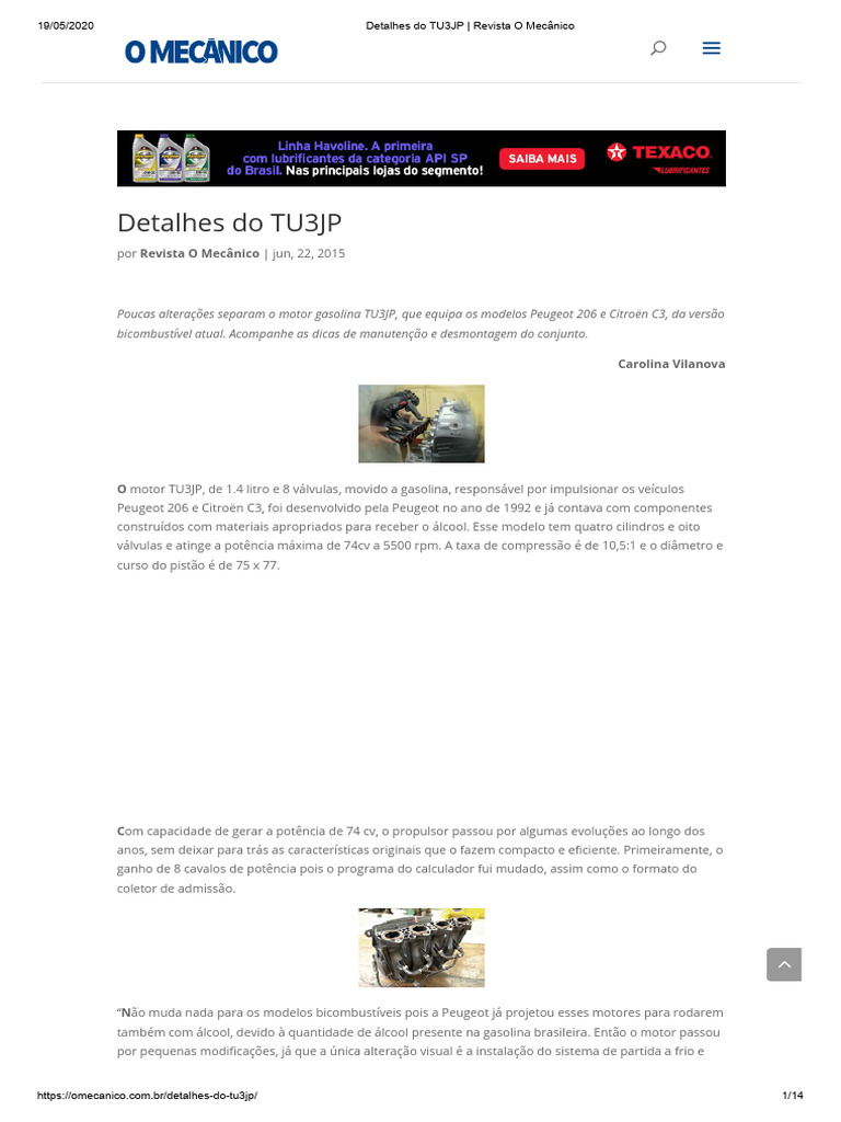 Especificações do Motor TU3JP 1.4 | PDF | Motores | Pistão