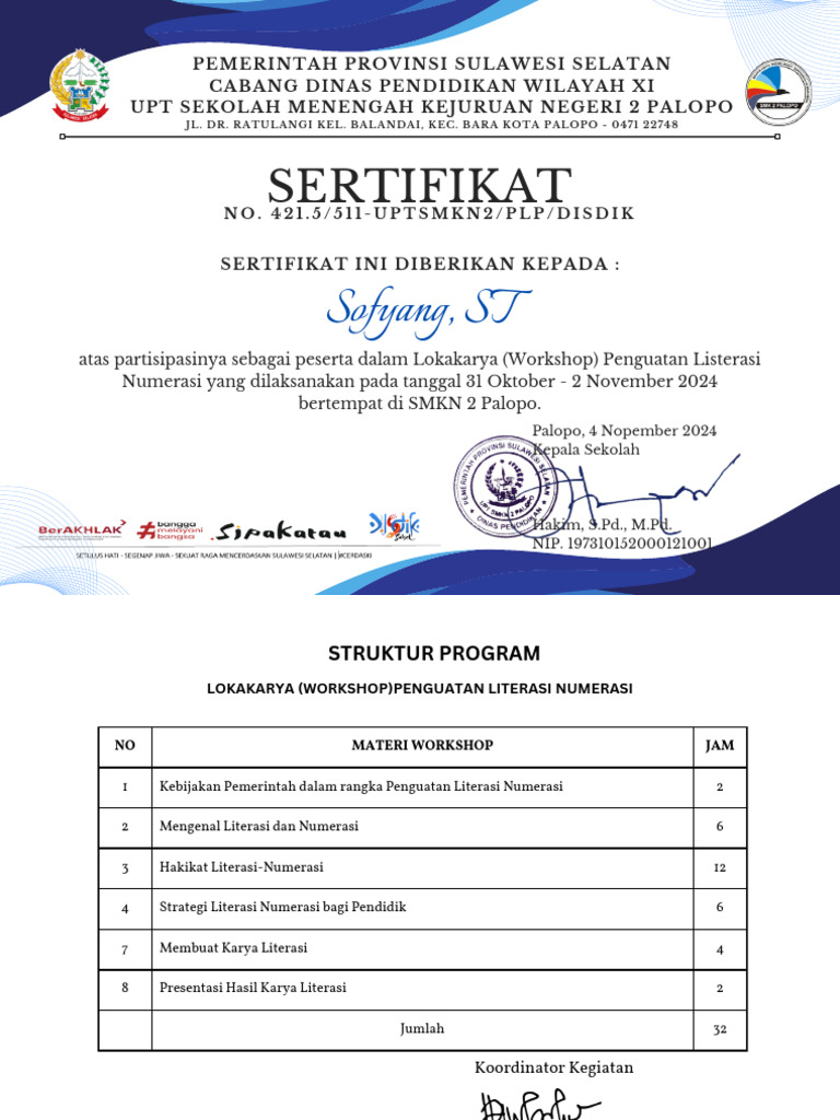 Sertifikat Workshop Literasi Numerasi Palopo | PDF