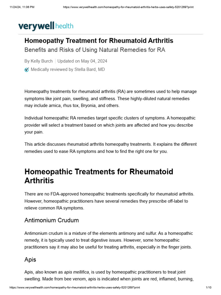 Homeopathy Treatments For Rheumatoid Arthritis | PDF | Homeopathy ...