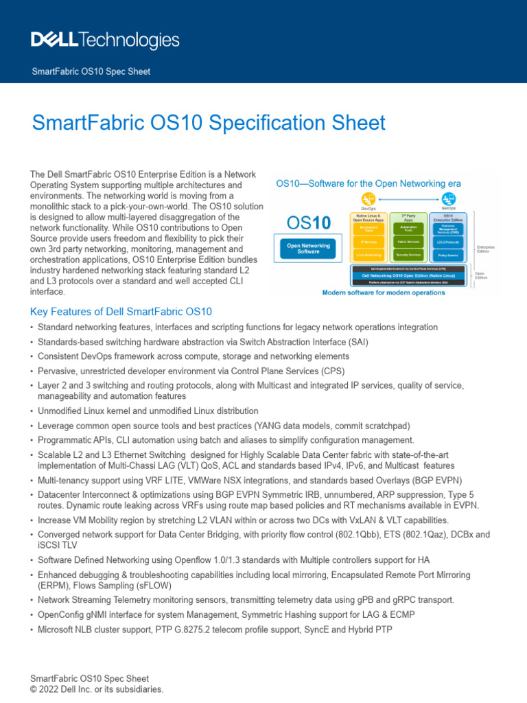 Dell Emc Networking Spec Sheet Smartfabric Pdf I Pv6 Computer Network