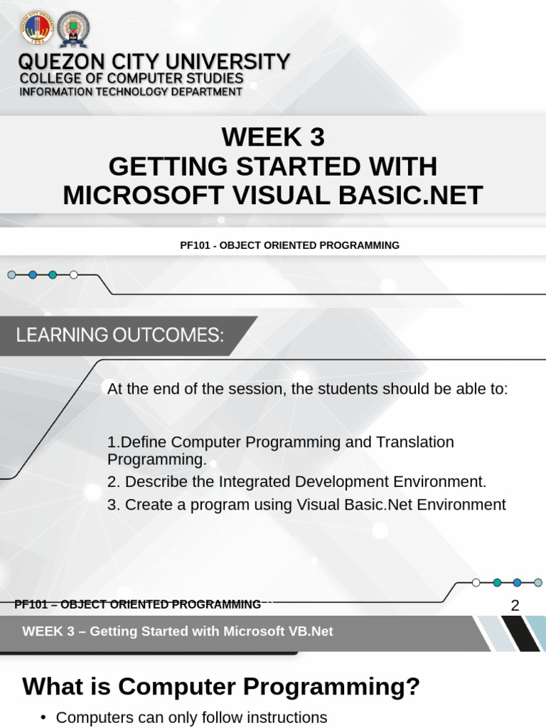 Pf101 Week 3 Getting Started With Microsoft Visual Basic Net Pdf Programming Computer Program