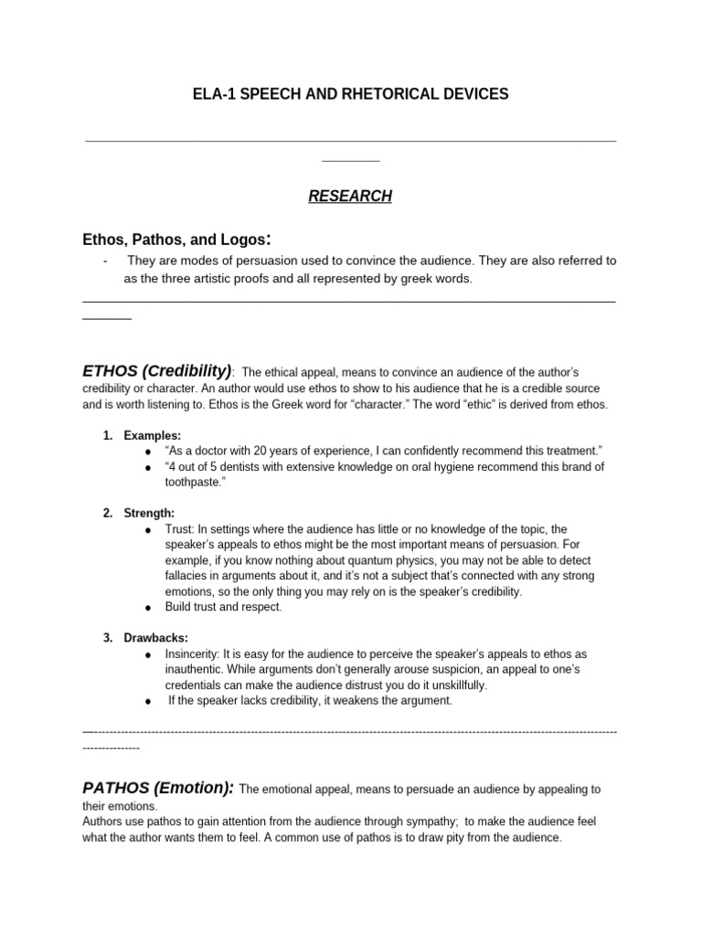 ELA-1 Speech and Rhetorical Devices (1) | PDF | Rajneesh | Logos