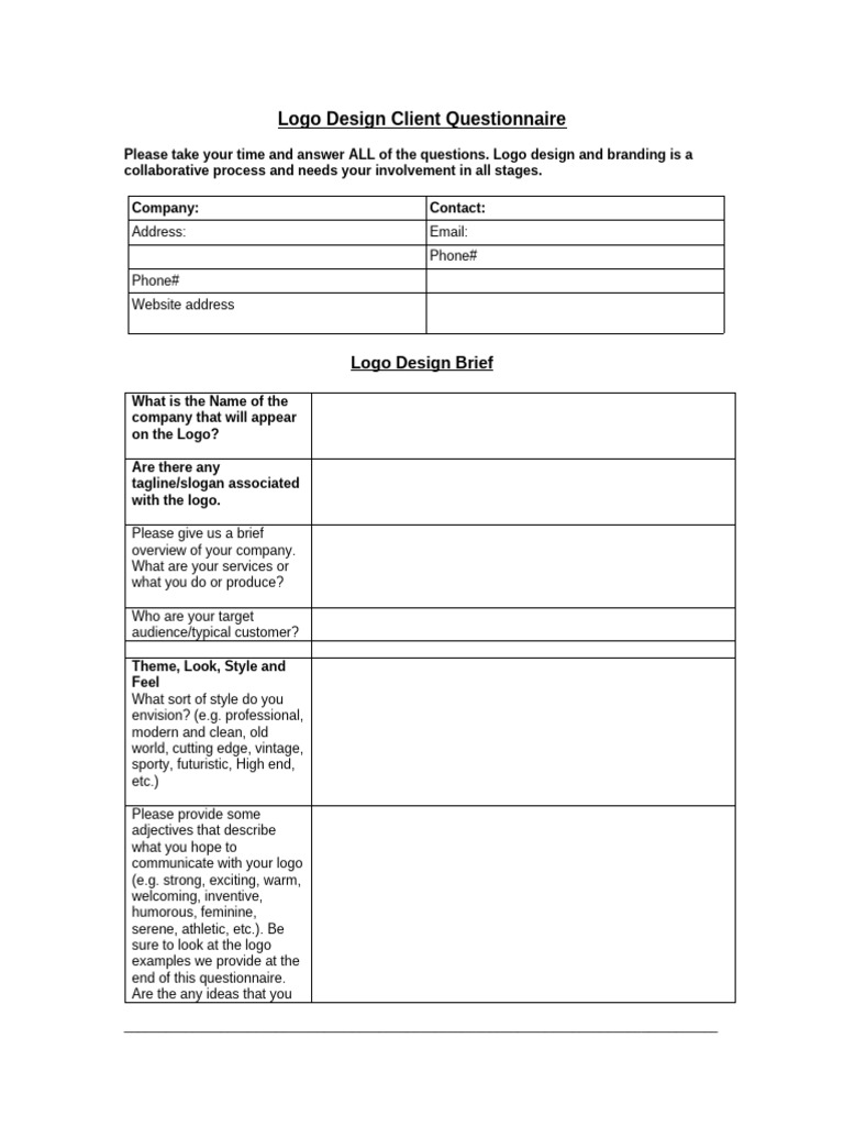 Logo Questionnaire | PDF | Logos | Brand