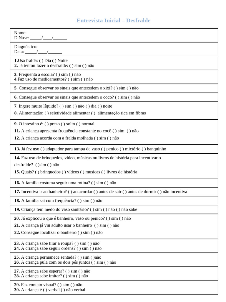 Entrevista Inicial - Desfralde | PDF