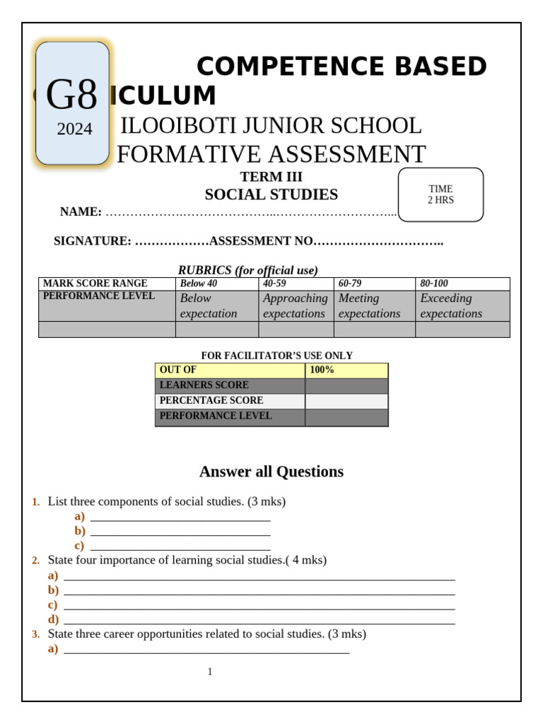 G8 Social Studies QS | PDF | Africa