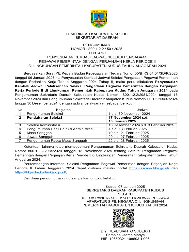 Pengumuman Penyesuaian Kembali Jadwal Seleksi Pengadaan PPPK Periode Ii | PDF