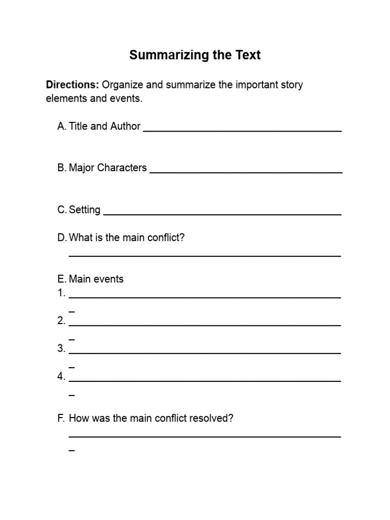 Fictional Summarizing Graphic Organizer | PDF