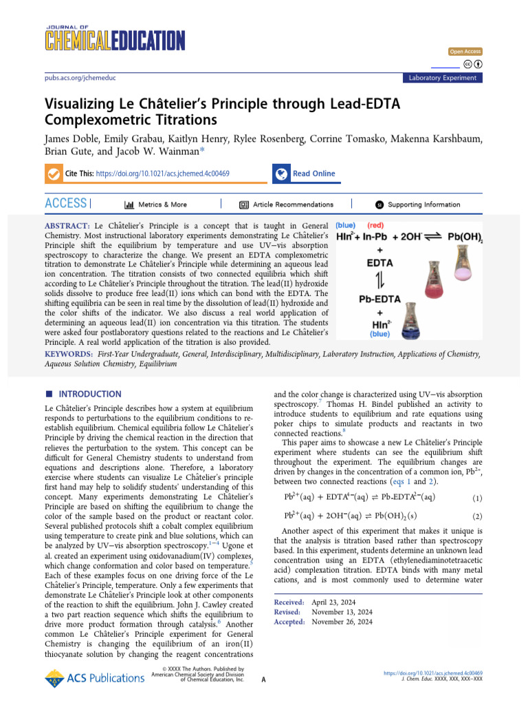 EDTA Titration Demonstrating Equilibrium | PDF | Chemistry | Titration