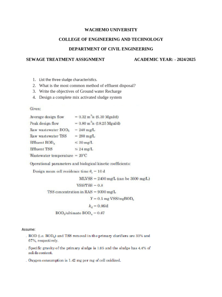 Assignment of Wastewater | PDF