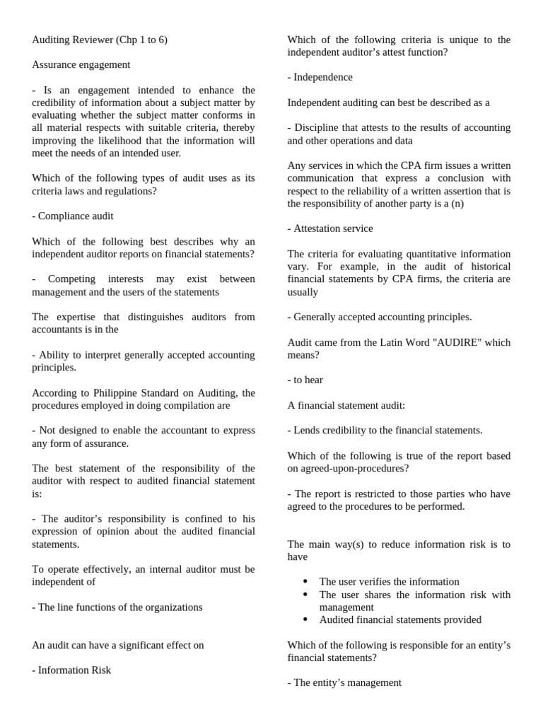 Auditing Reviewer | PDF | Audit | Accounting