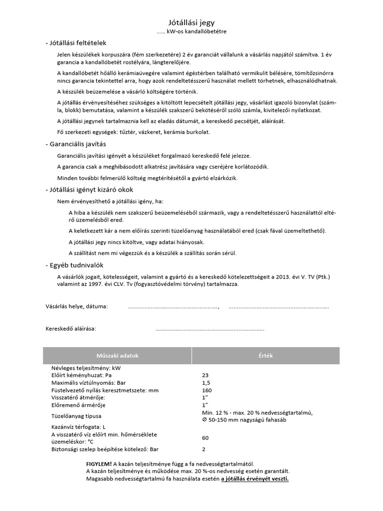 Jótállási Jegy | PDF