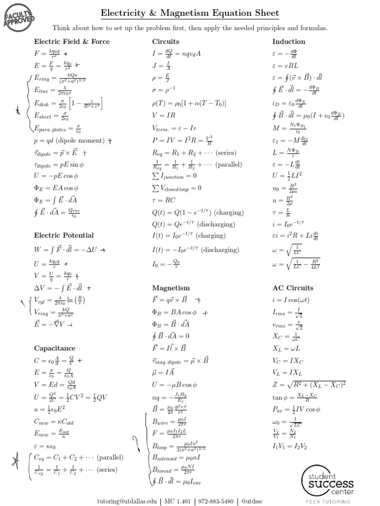 Electromagnetism Equation Sheet - V1 | PDF | Applied And Interdisciplinary Physics | Materials ...