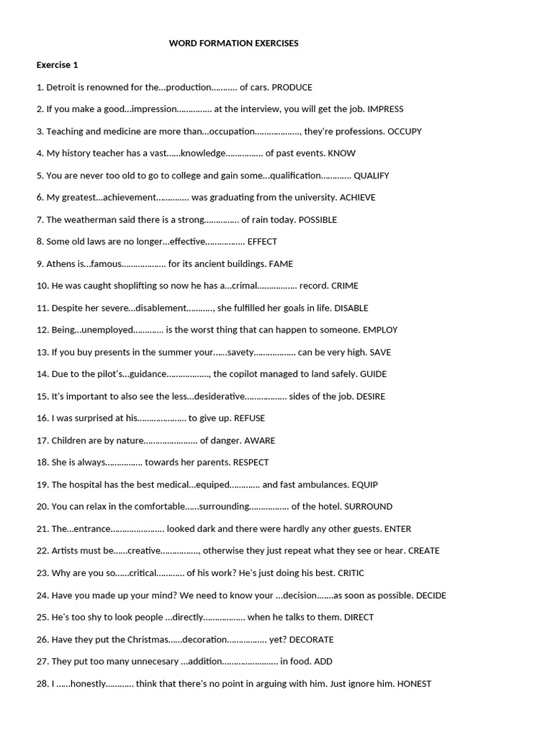 Word Formation Exercises 2 | PDF | Dimension | Mathematics