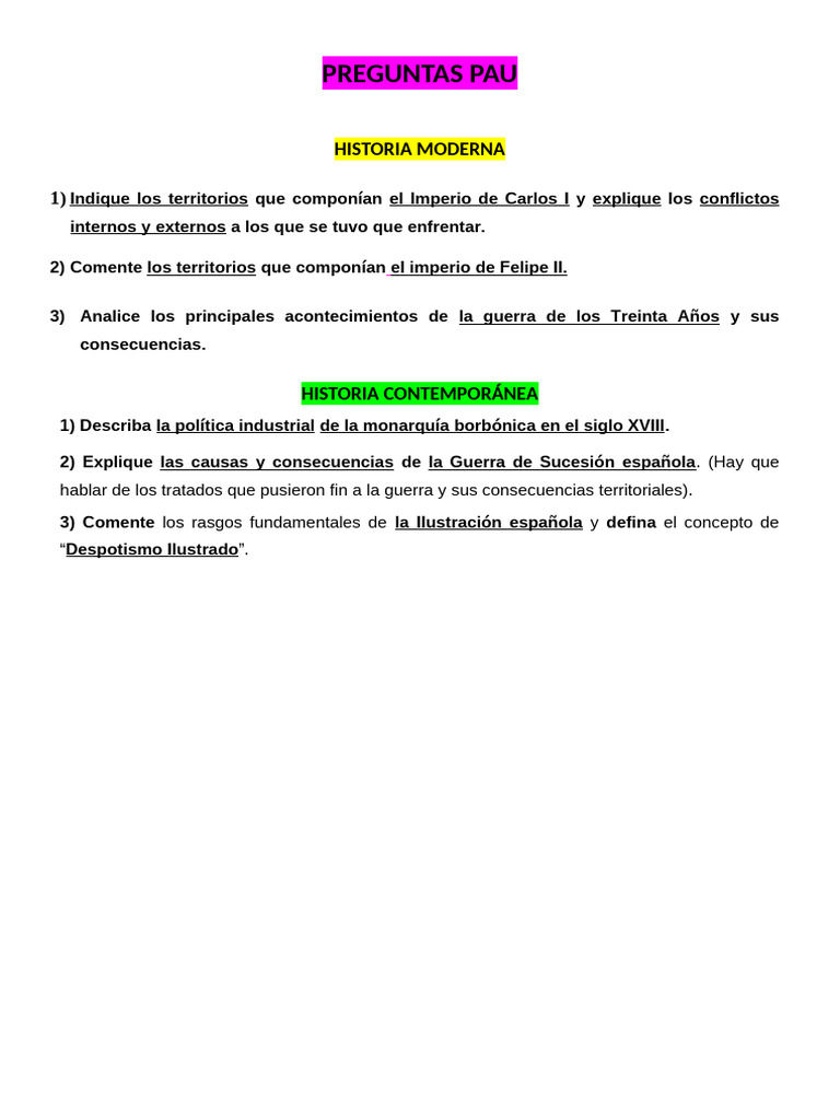 Preguntas Clave sobre Historia Moderna y Contemporánea | PDF