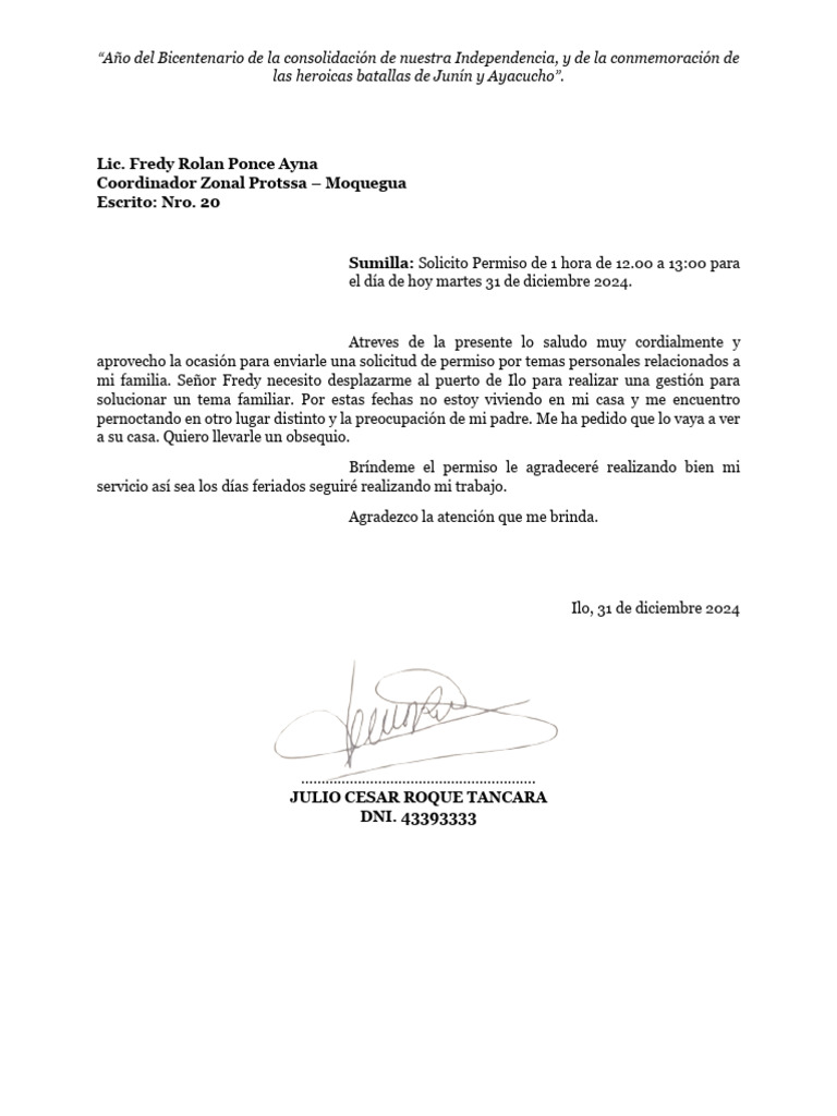 20.- SOLICITO PERMISO | PDF