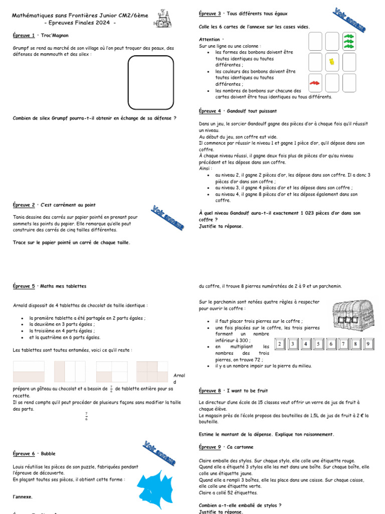 Épreuves de mathématiques ludiques | PDF
