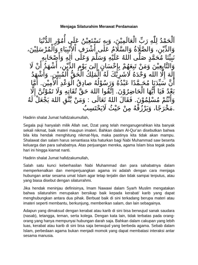 Khutbah Menjaga Silaturahim Merawat Perdamaian | PDF