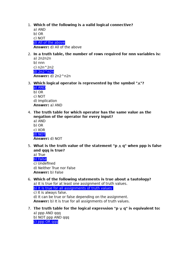 Logic and Truth Table MCQs-1 | PDF | Argument | Set (Mathematics)