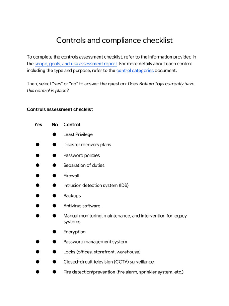 Controls and Compliance Checklist | PDF | Information Age | Security ...