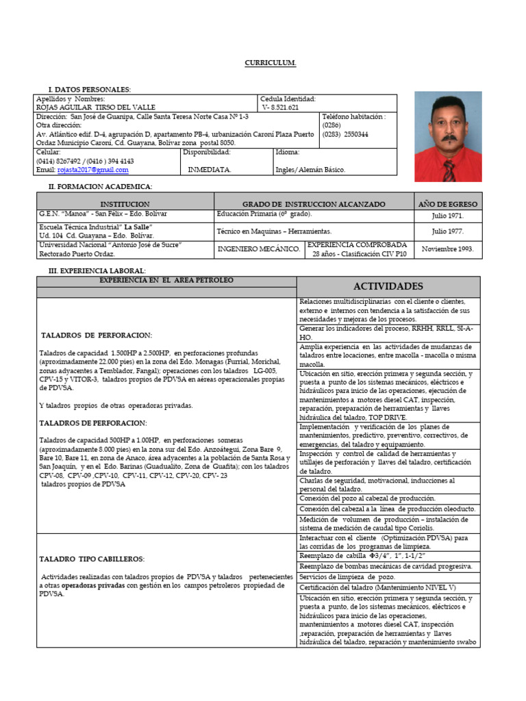 Resumen Tirso Rojas (Julio 2022 Rev 0) | PDF | Perforación