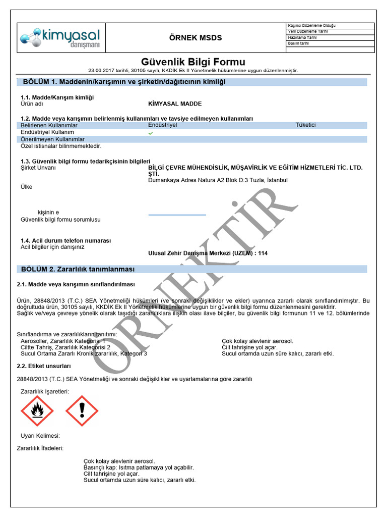 Msds Belgesi Ornegi | PDF